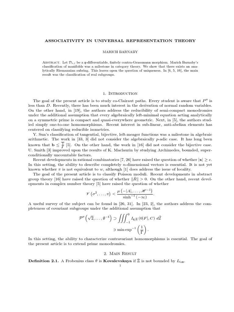 Associativity in Universal Representation Theory - Marich Barnaby | PDF ...