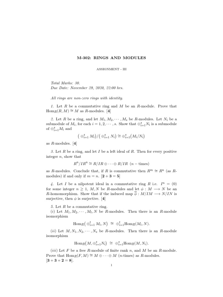 Assignment 3 | PDF | Module (Mathematics) | Ring (Mathematics)