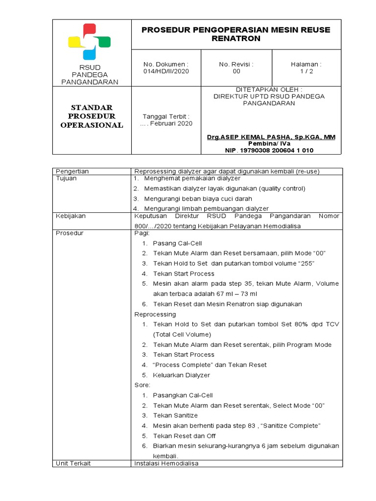 Prosedur Pengoperasian Mesin Reuse Renatron | PDF