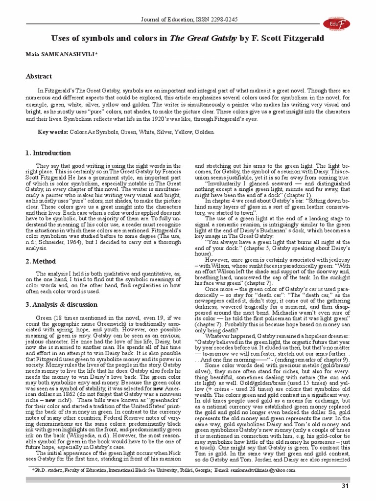 Color Symbolism in The Great Gatsby | PDF | The Great Gatsby | Color