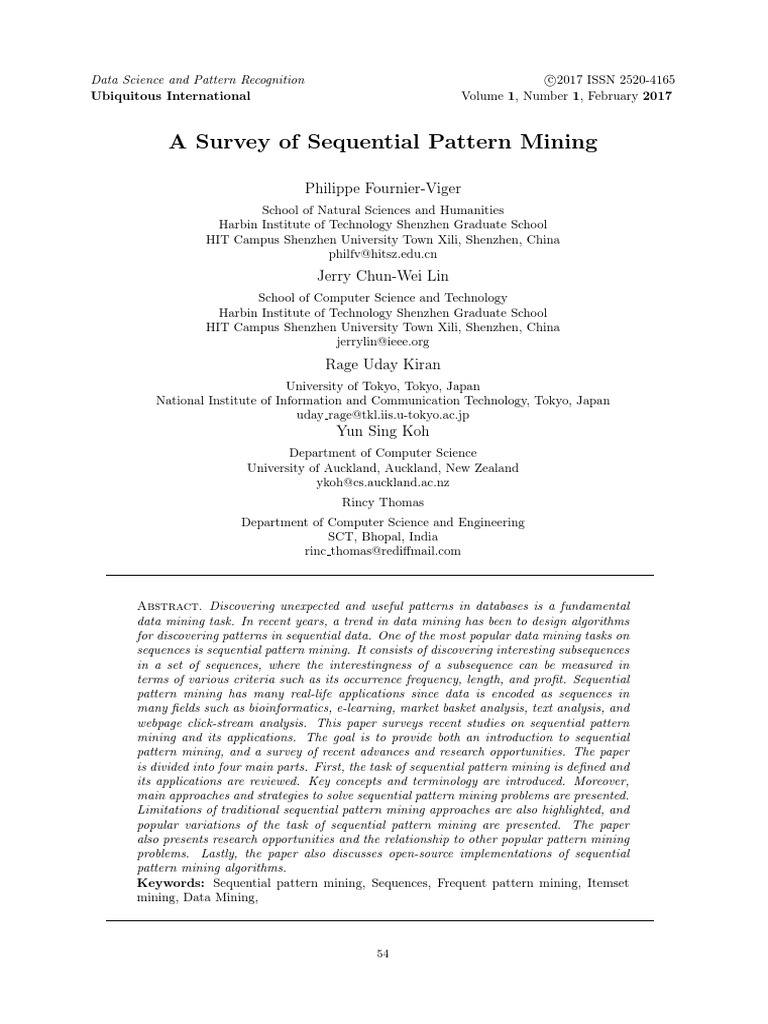 A Survey of Sequential Pattern Mining | PDF | Sequence | Information Science