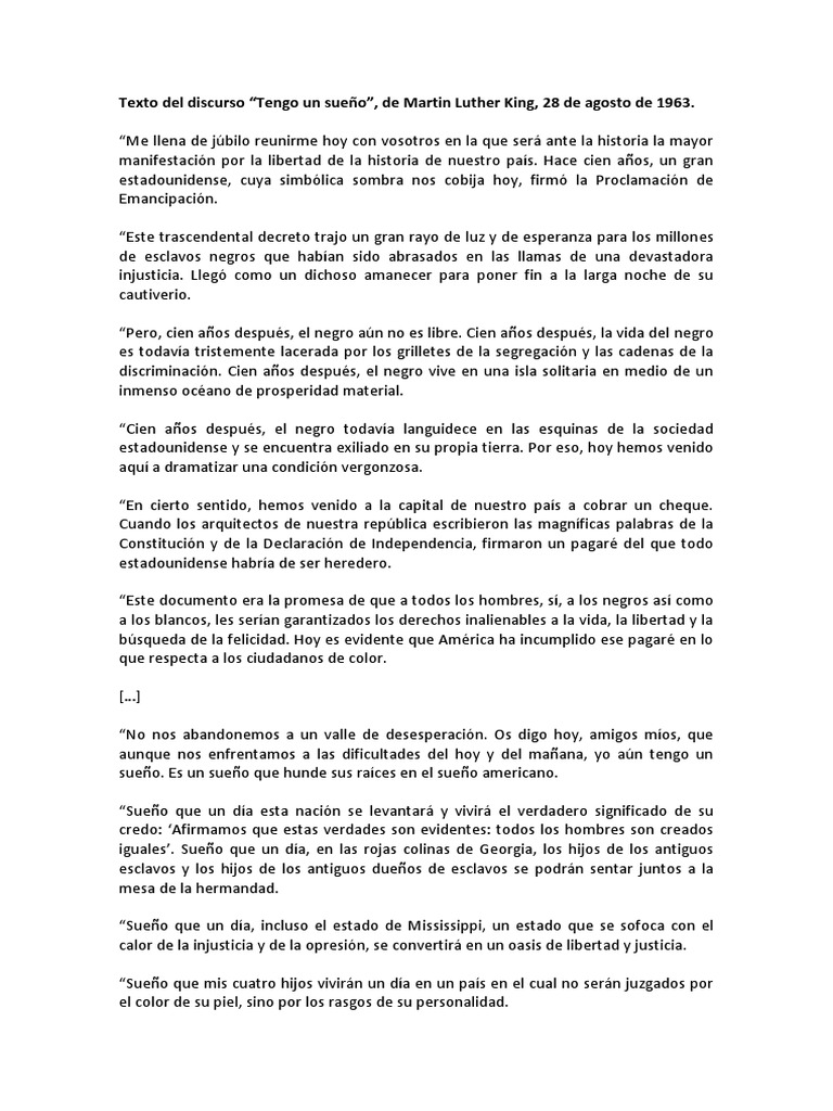 Discurso "Tengo un sueño" de Martin Luther King | PDF | Viajes y turismo
