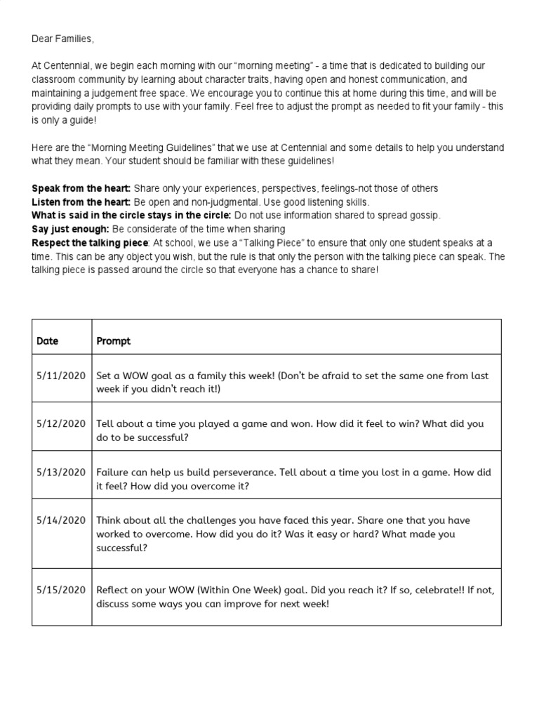 Morning Meeting Prompts 6 | PDF | Grit (Personality Trait) | Human Nature