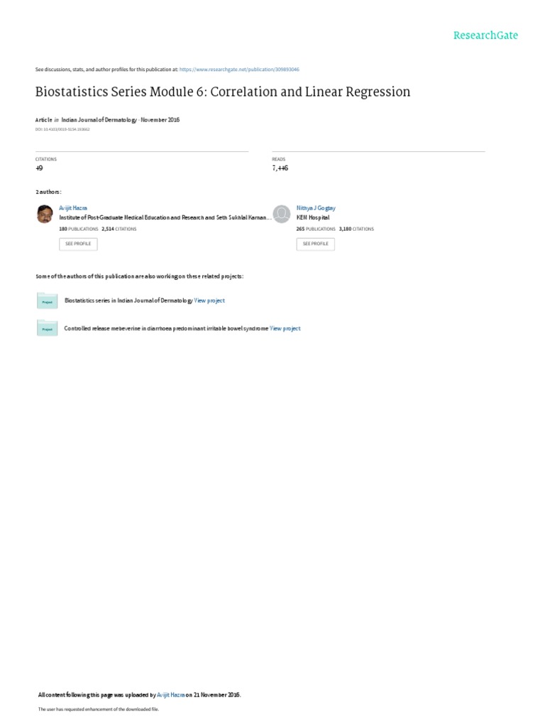 Biostatistics Series Module 6: Correlation and Linear Regression | PDF ...