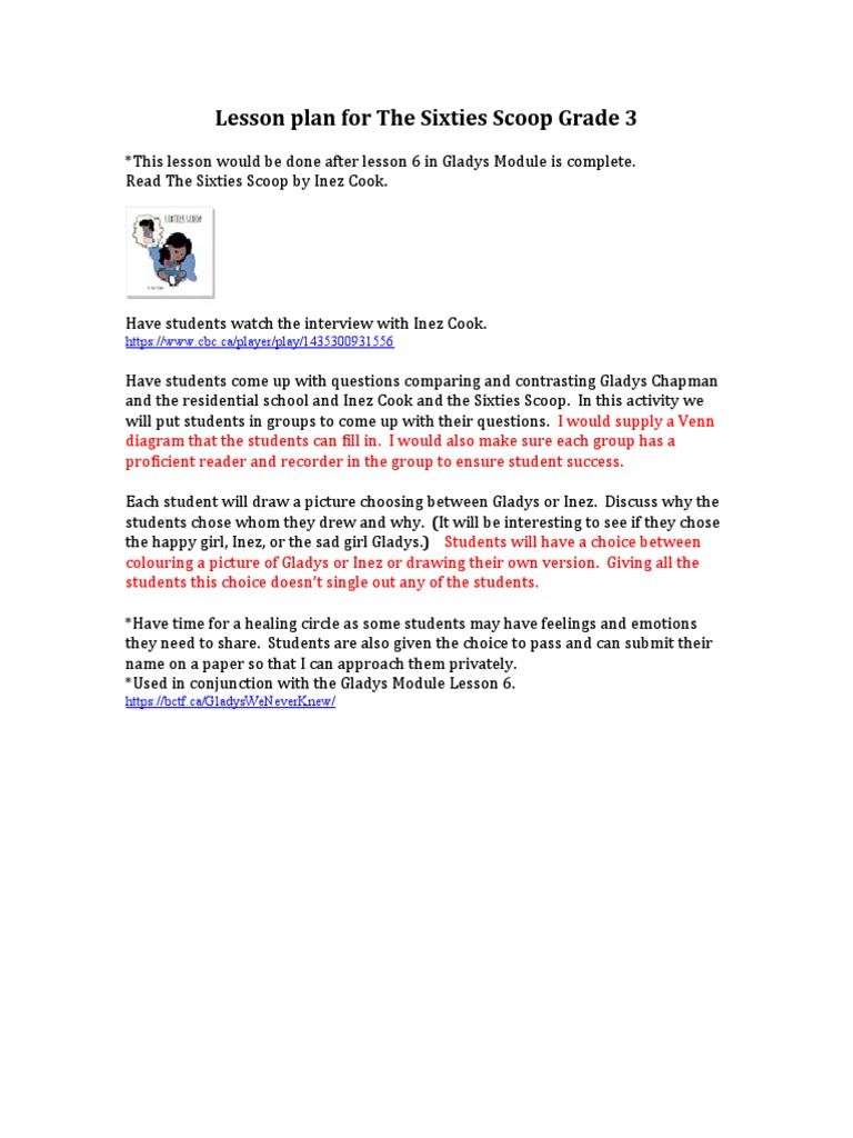 Lesson Plan For The Sixties Scoop | PDF