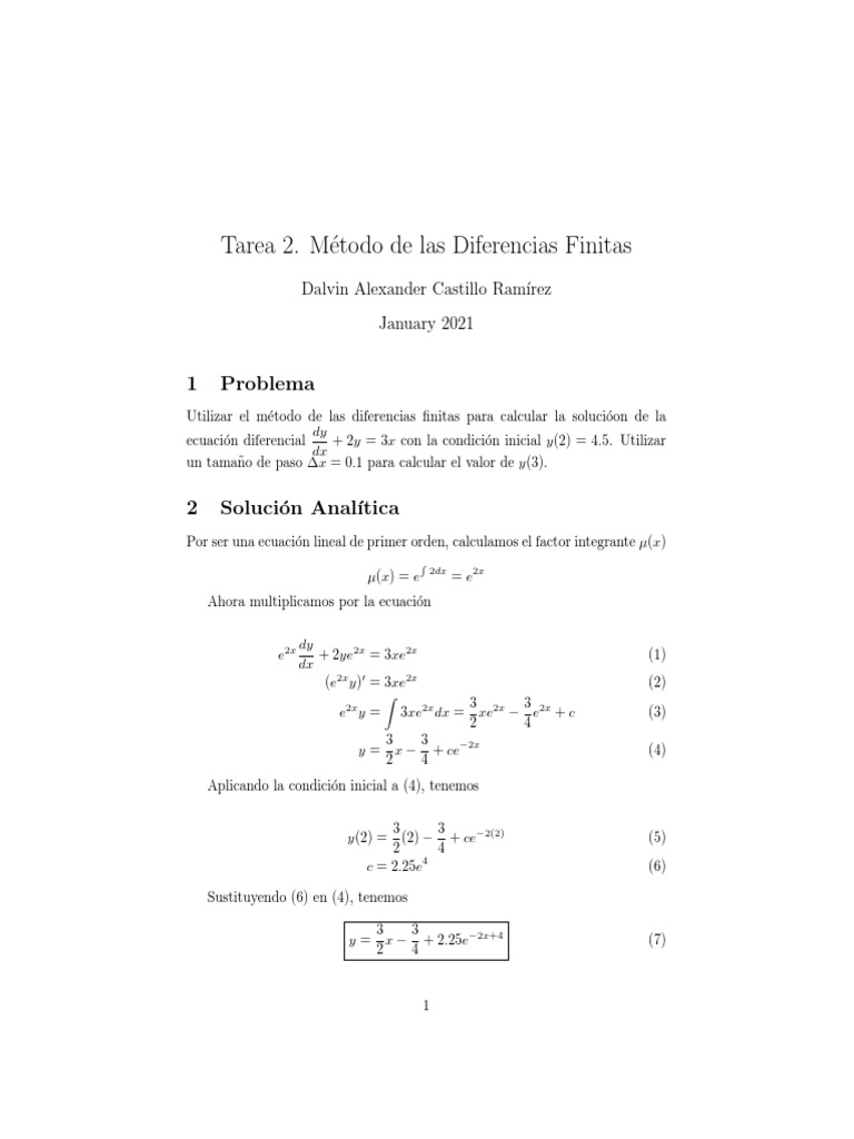 Tarea 2 M Todo de Las Diferencias Finitas | PDF | Ecuaciones diferenciales | Ecuaciones