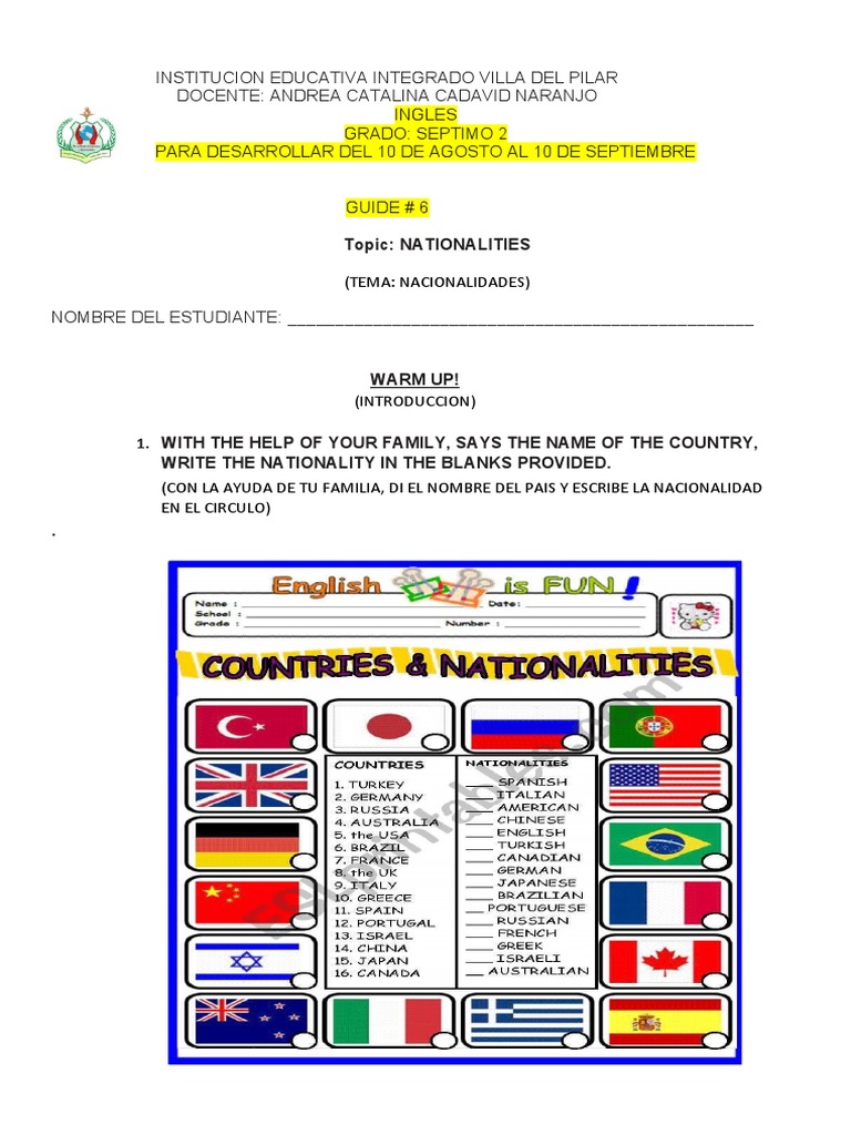 (Tema: Nacionalidades) : Topic: Nationalities | PDF