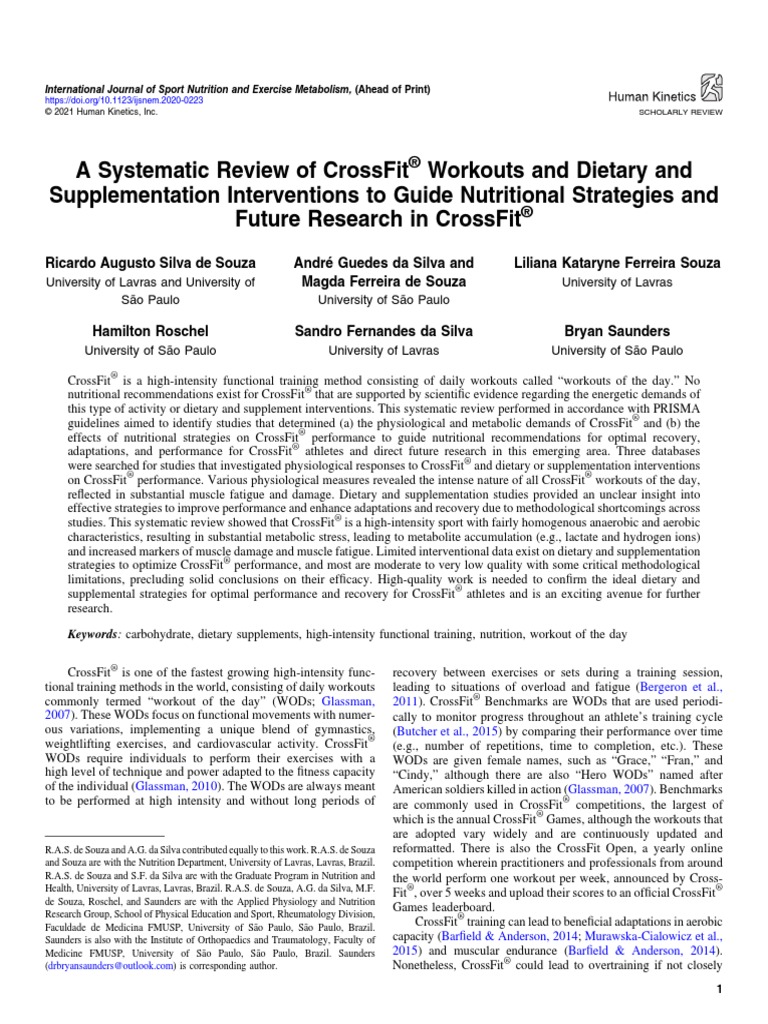 A Systematic Review of CrossFit® Workouts and Dietary and ...