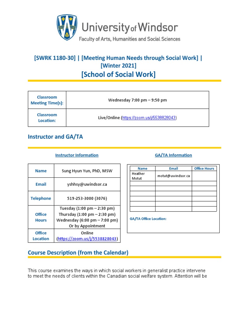 SWRK 1180-30 Syllabus | PDF | Social Work | Academic Dishonesty