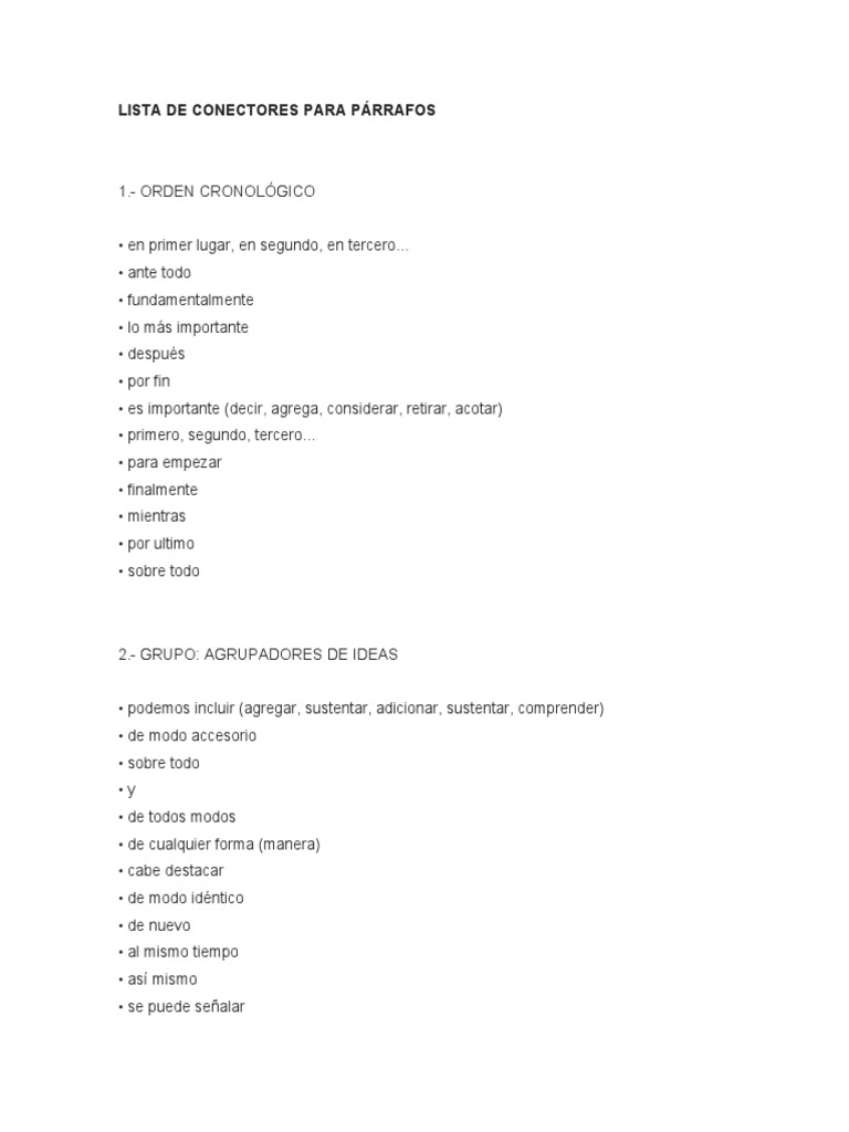 Lista de Conectores para Párrafos | PDF