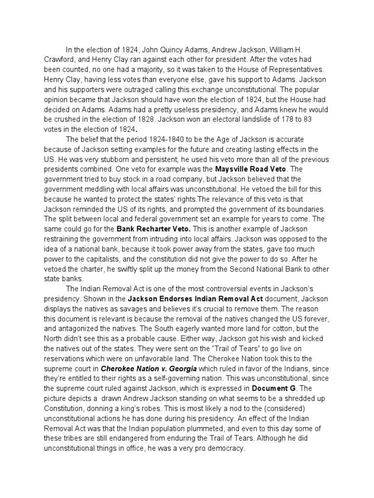 DBQ Age of Jackson | PDF | Trail Of Tears | Andrew Jackson