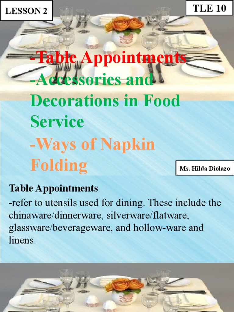 Tle10 Lesson 2 Table Appointments | PDF | Tableware | Food And Drink