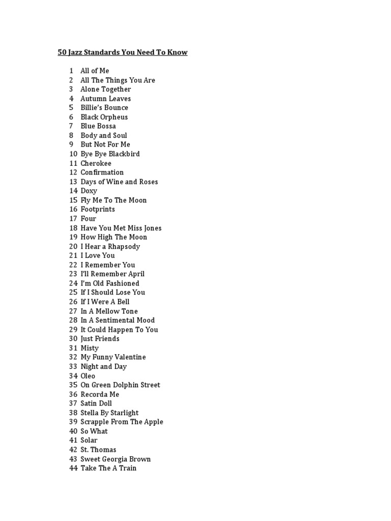 50 Jazz Standards You Need To Know | PDF
