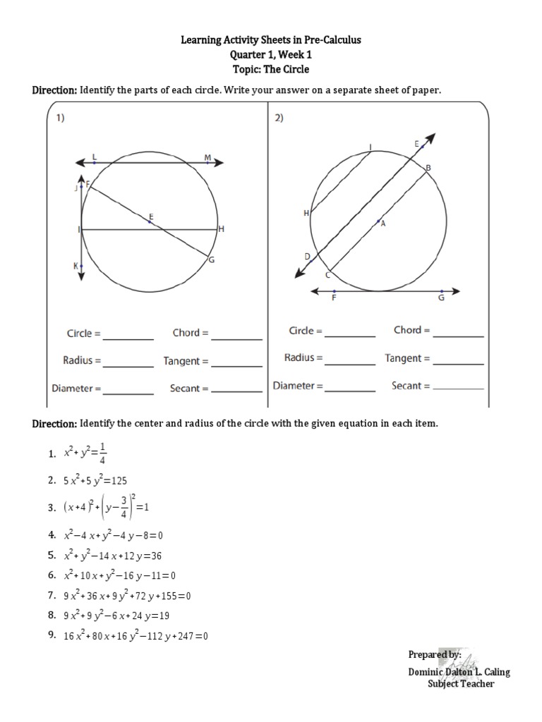 Learning Activity Sheets-Pre Cal - (Week 1) | PDF | Differential ...