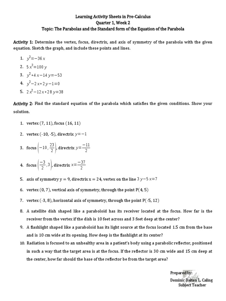 Learning Activity Sheets-Pre Cal - (Week 2) | PDF