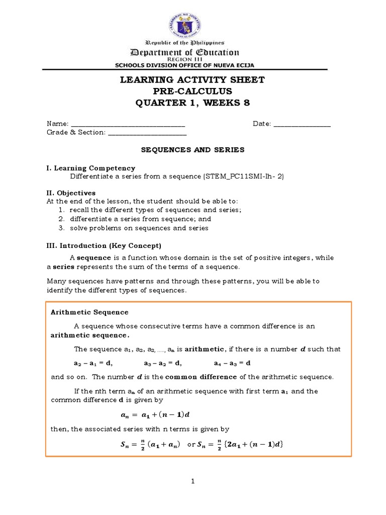 Sequences and Series in Pre-Calculus | PDF | Sequence | Arithmetic