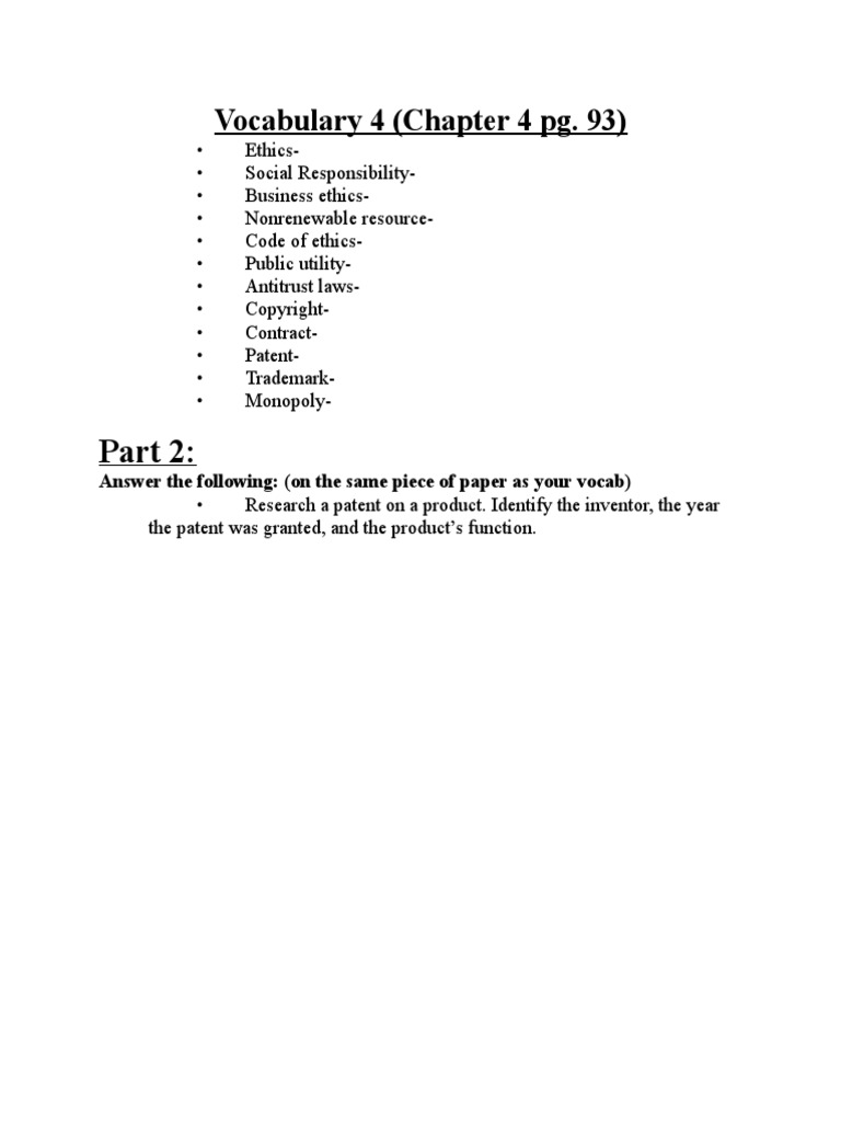 Vocabulary 4 (Chapter 4 Pg. 93) : Answer The Following: (On The Same ...