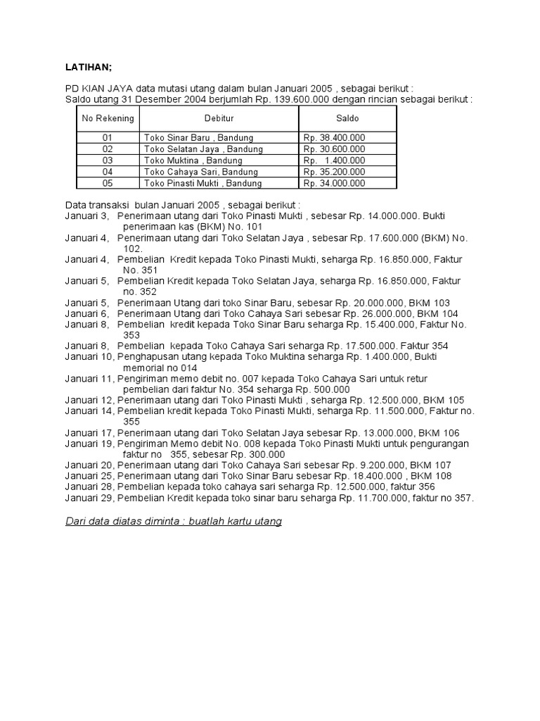 10 LATIHAN Kartu Utang | PDF
