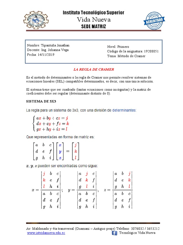 Método de Cramer 3X3 | PDF