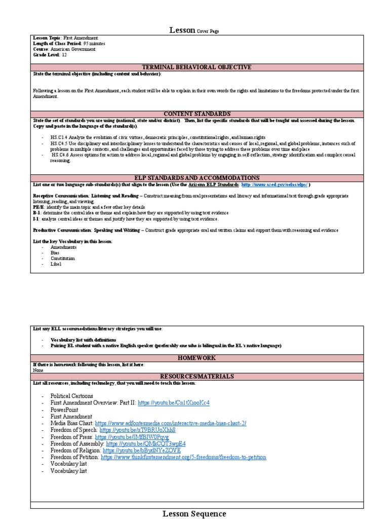 First Amendment Lesson Plan for Seniors | PDF | First Amendment To The ...