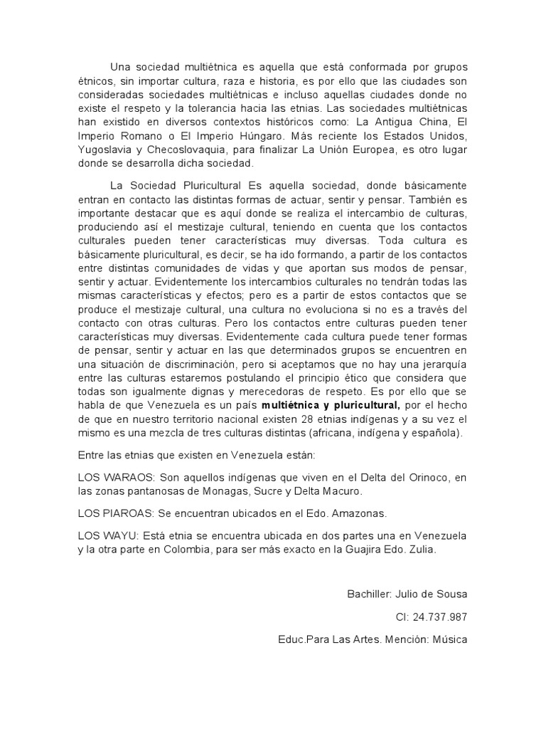 Multietnico y Pluricultural | PDF | Multiculturalismo | Venezuela