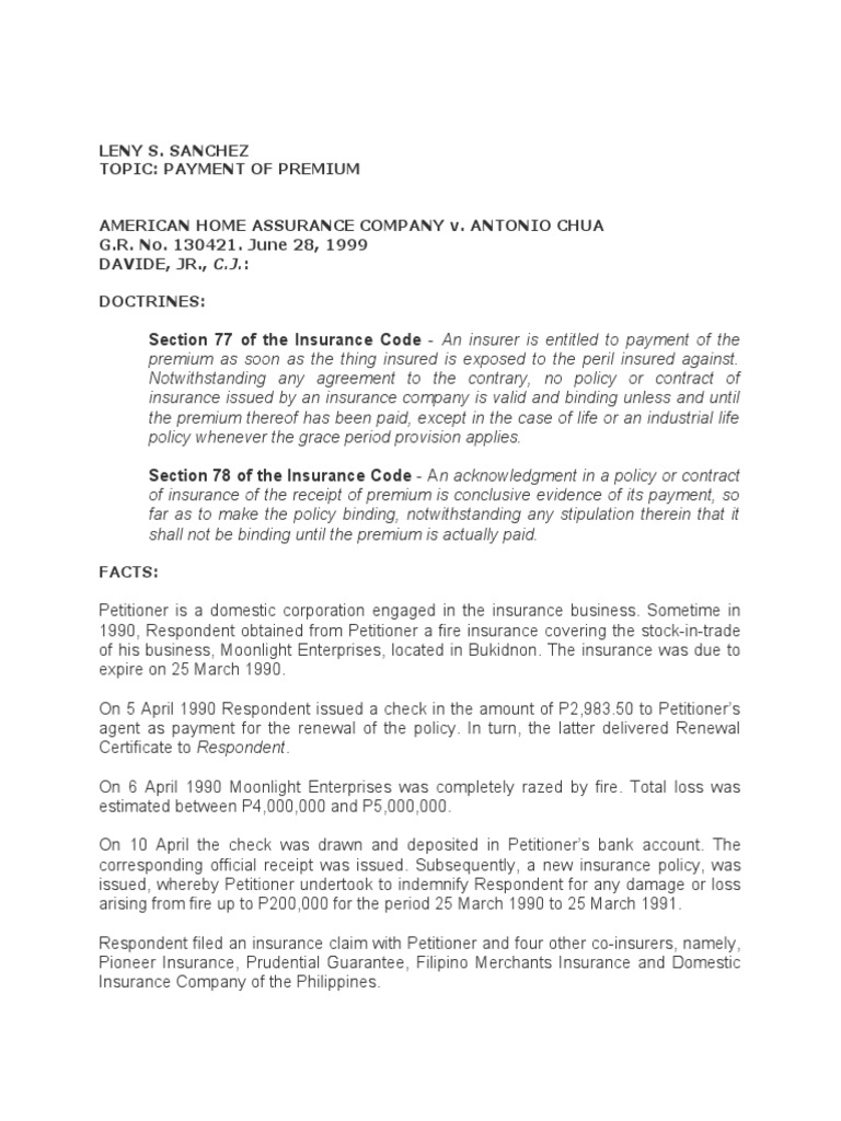 Section 77 of The Insurance Code - An Insurer Is Entitled To Payment of ...