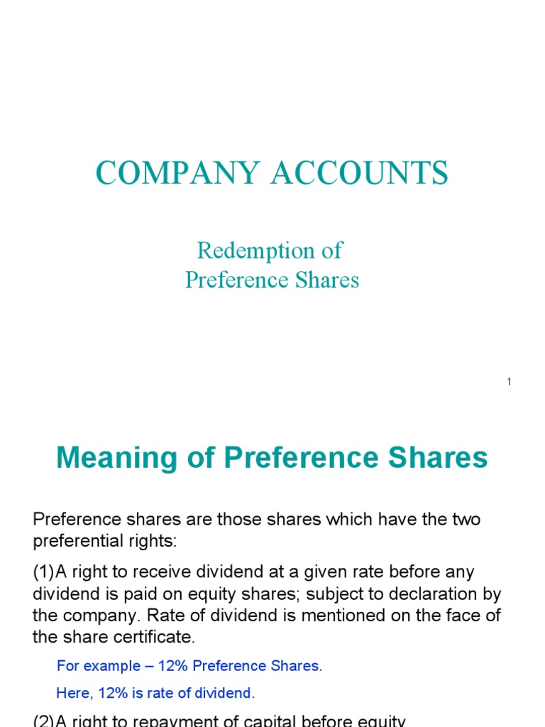 Redemption of Preference Shares | PDF | Preferred Stock | Dividend