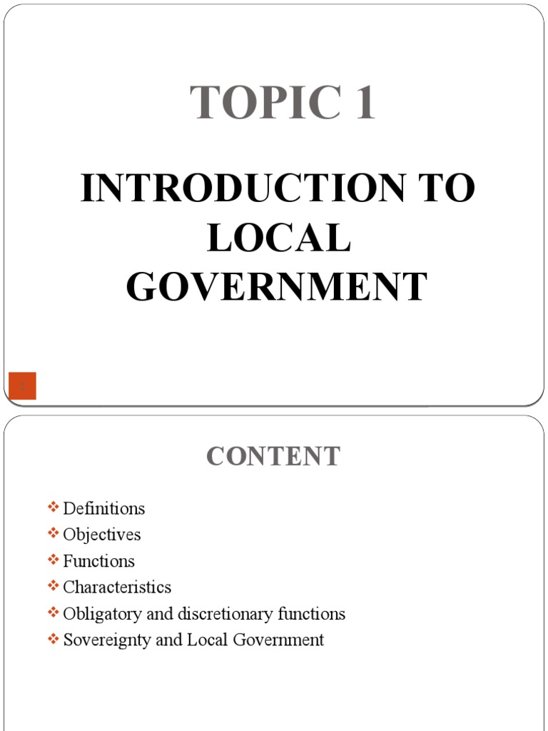 Topic 1: Introduction To Local Government | PDF | Sovereignty | Federation