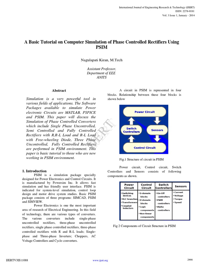 A Basic Tutorial On Computer Simulation of Phase Controlled Rectifiers Using Psim IJERTV3IS11088 ...