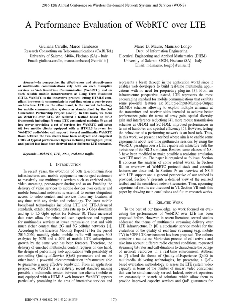 A Performance Evaluation Of Webrtc Over Lte Pdf Session Initiation Protocol Computer Network