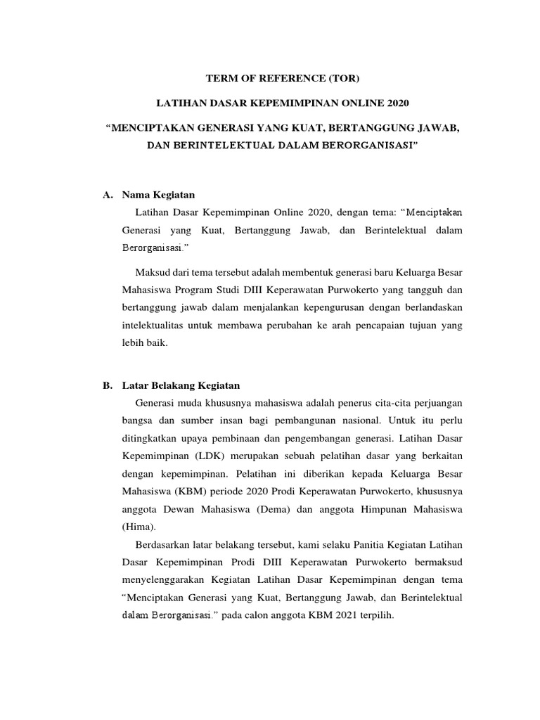 Contoh TOR (Seminar Online) | PDF
