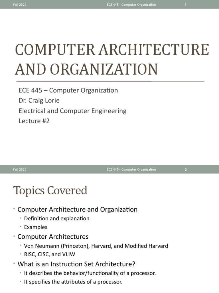 ECE 445 - Fall 2020 - Lecture 2 - Computer Architecture and ...