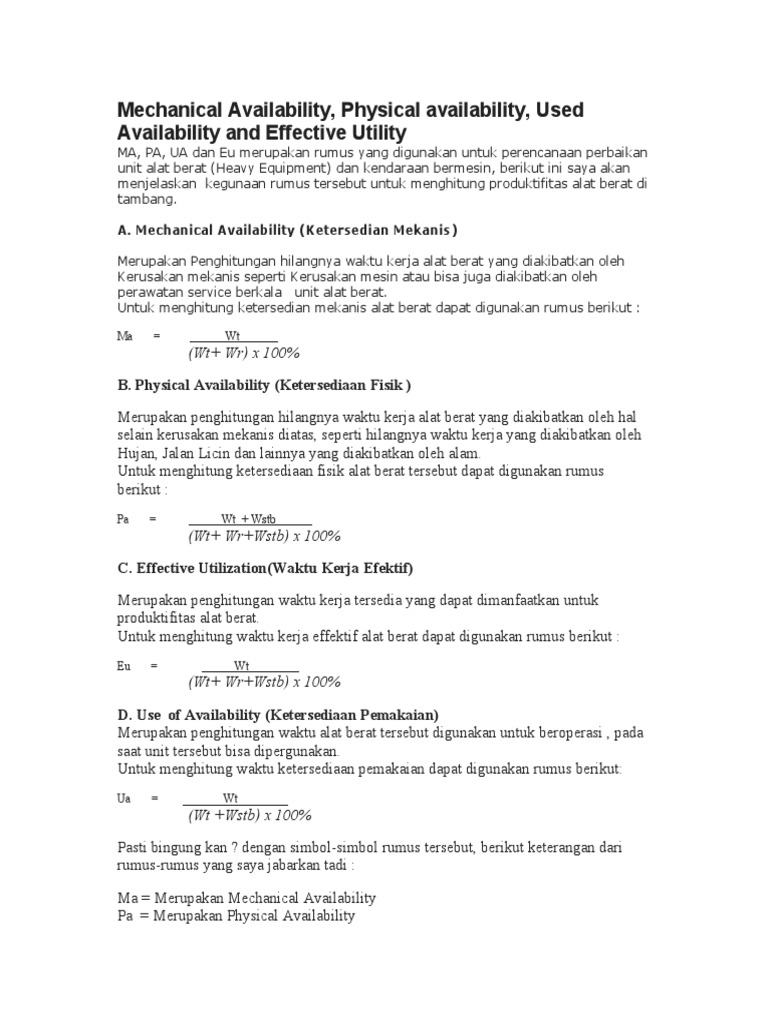 Mechanical Availability Dan Kapasitas Produksi | PDF