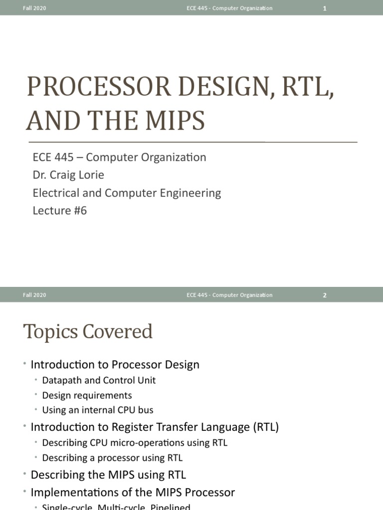 ECE 445 - Fall 2020 - Lecture 6 - Introduction To Processor Design, RTL, and The MIPS | Download ...