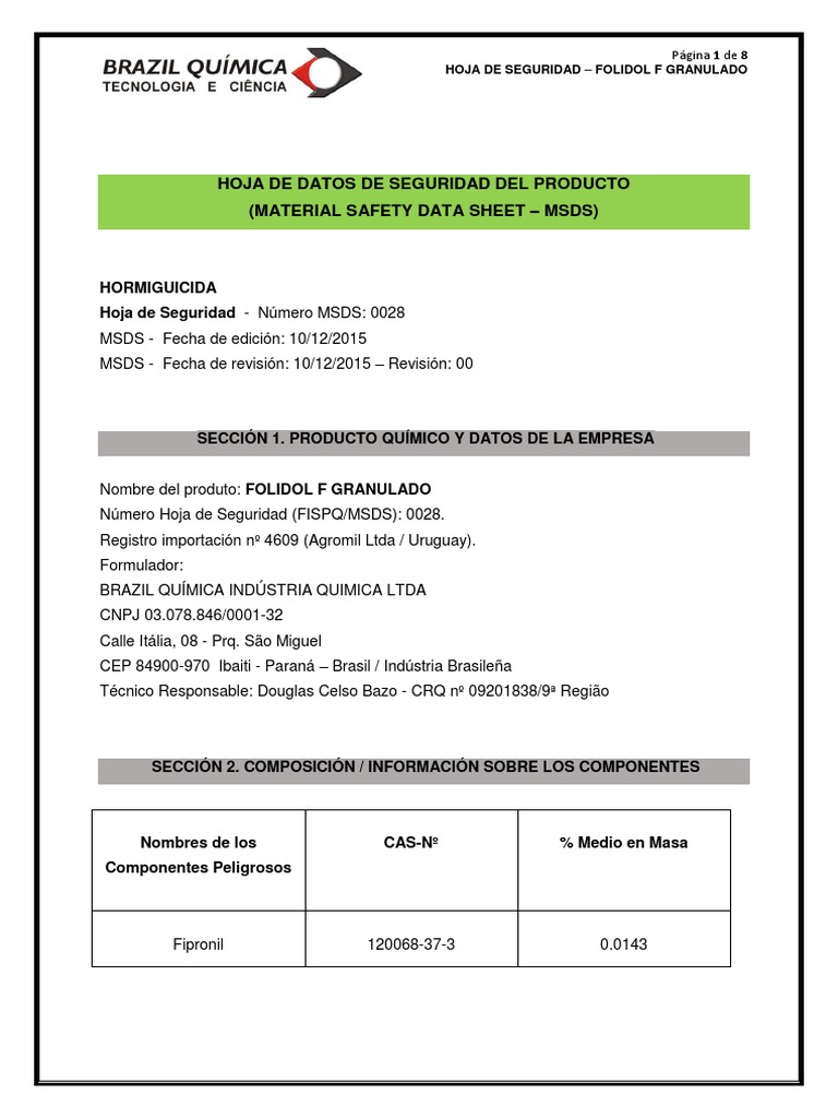 Material Safety Data Sheet MSDS | PDF | Pesticida | Toxicidad