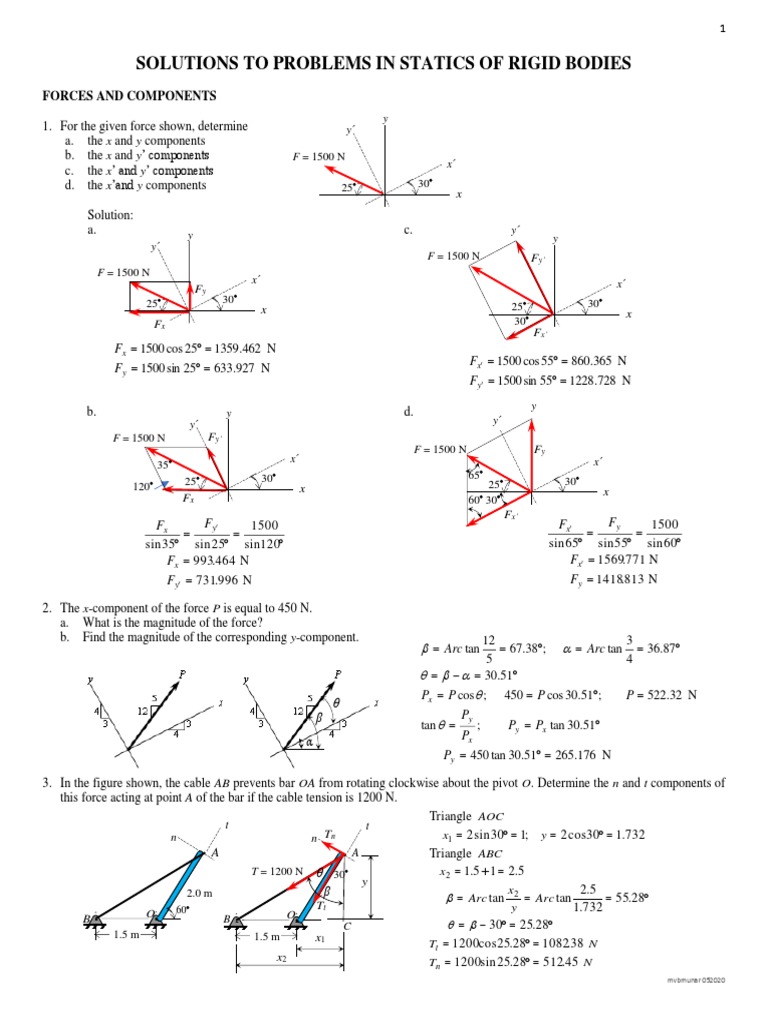 Solutions To Problems in Statics of Rigid Bodies | Download Free PDF ...