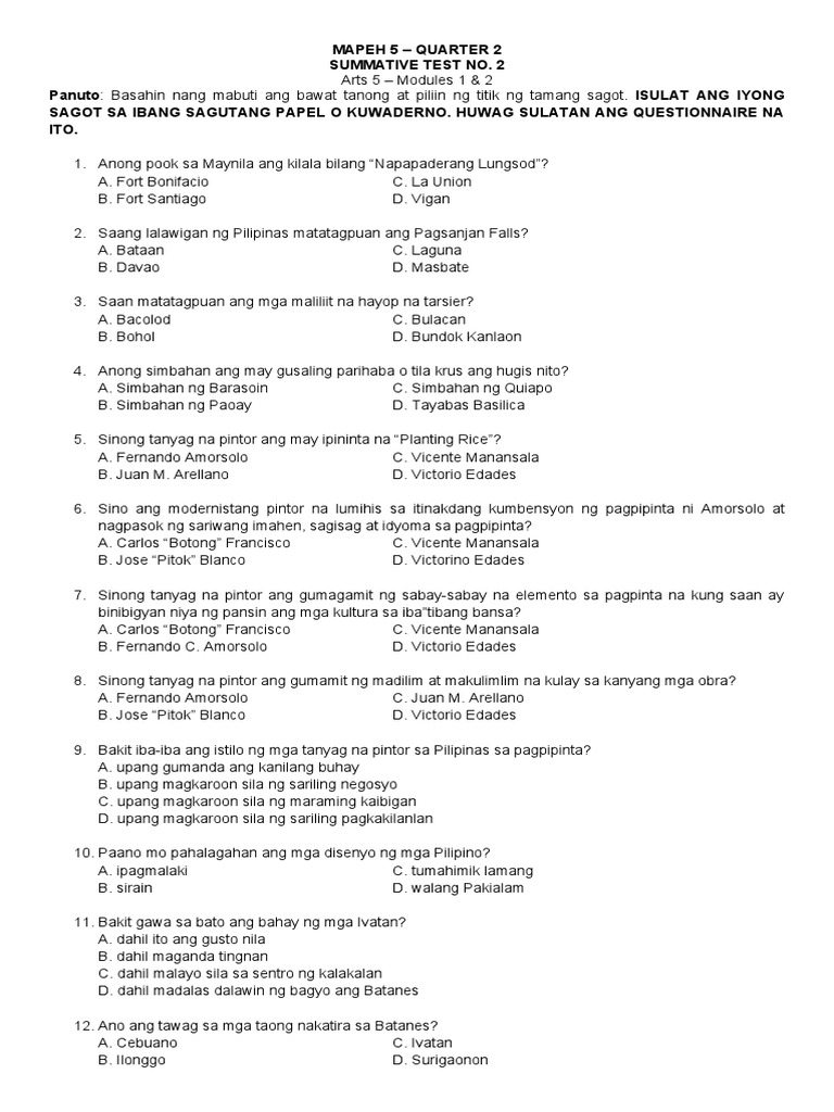 Mapeh 5 - Q2 - ST2 | PDF
