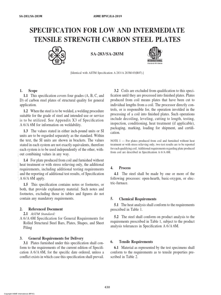 ASME SA 283 Grade C Material | PDF | Specification (Technical Standard ...