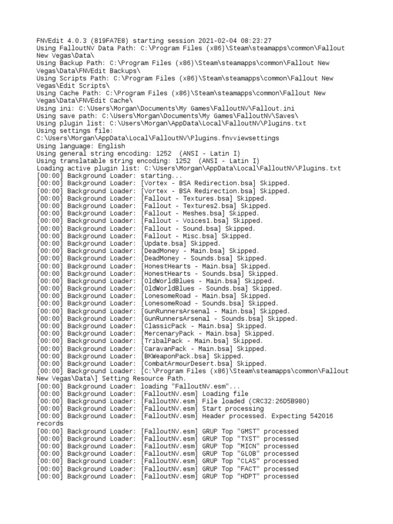 FNVEdit Log | PDF | Text File | Computer Libraries