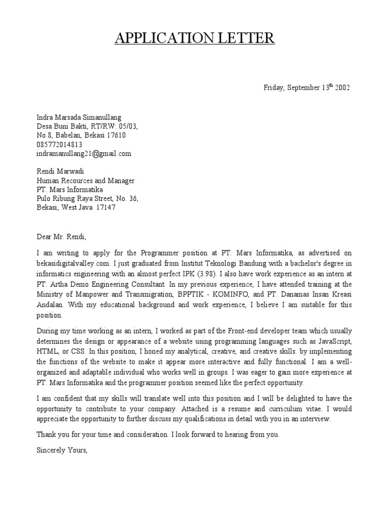 Application Letter | PDF