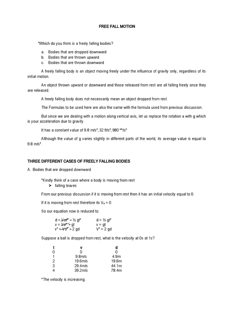 Free Fall Pdf Gravity Classical Mechanics