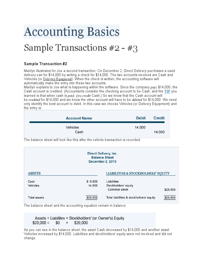 Accounting Basics: Sample Transactions #2 - #3 | PDF | Debits And ...