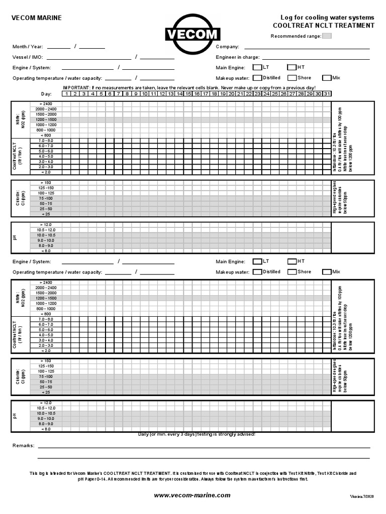 Cooling Water Treatment Log Sheet | PDF | Water | Chemical Substances