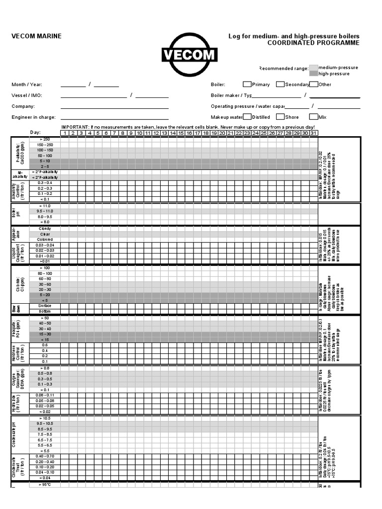 Vecom Marine Log For Medium-And High-Pressure Boilers Coordinated ...