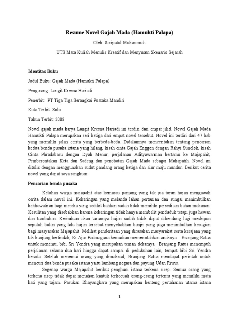 Uts Resume Novel Gajah Mada | PDF