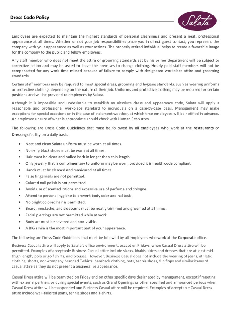 Dress Code | PDF | Clothing | Hygiene