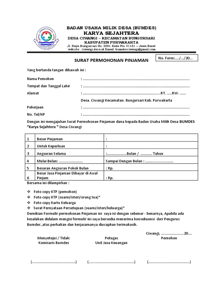 Surat Permohonan Pinjaman BUMDES | PDF