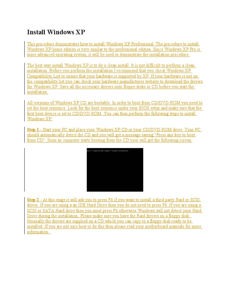 Install Windows XP | Download Free PDF | Booting | Floppy Disk