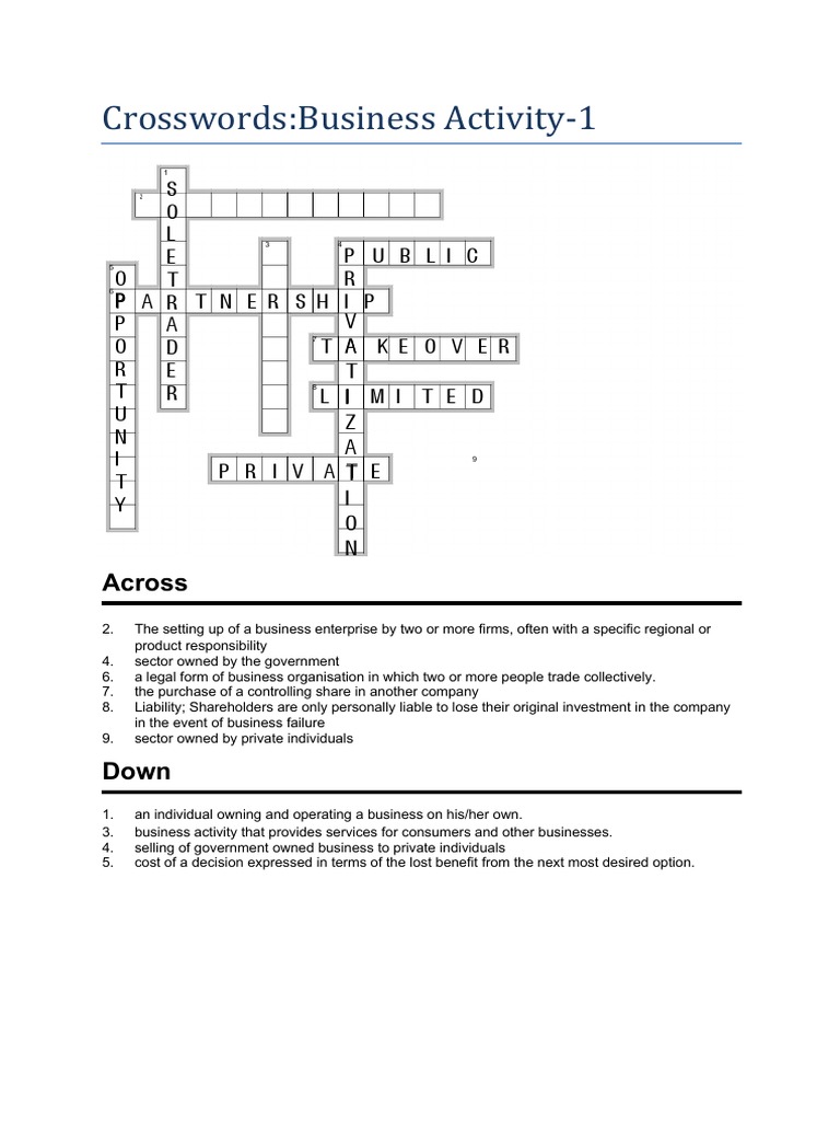 Crosswords Business Activity | PDF
