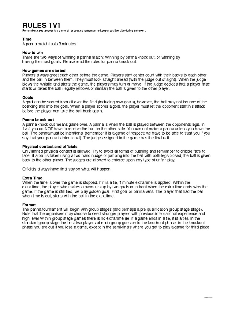 Rules 1V1: Remember, Street Soccer Is A Game of Respect, So Remember To Keep A Positive Vibe ...